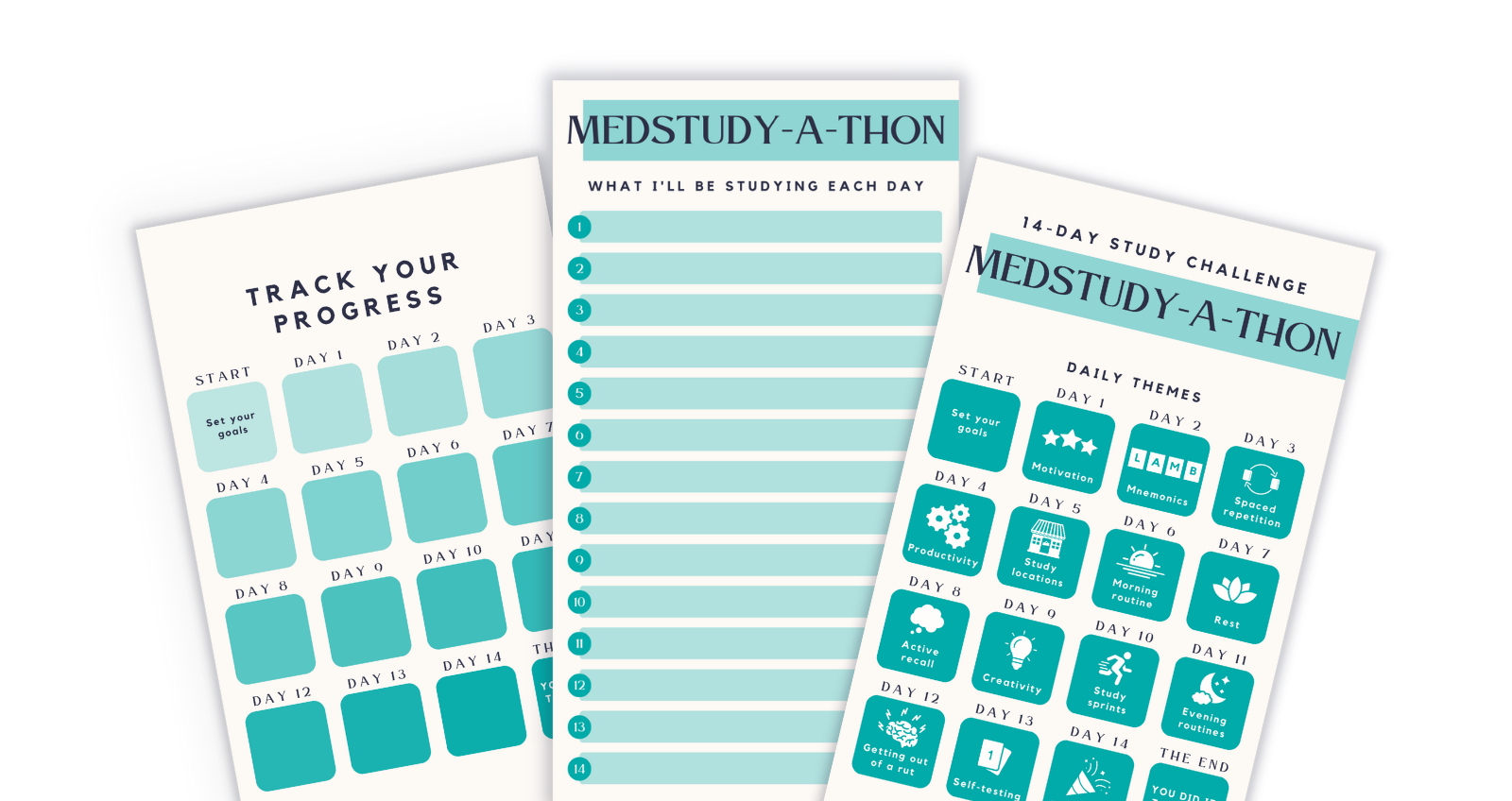 14-Day MedStudy-a-Thon Study Motivation Printable Templates